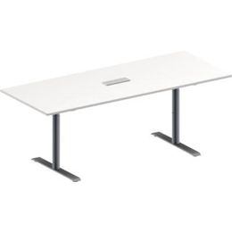 Sch&auml;fer Shop Sch&auml;fer Shop Genius Konferenztisch MODENA FLEX, 3-fach Anschluss, Rechteck, T-Fu&szlig; Rundrohr, B 2000 x T 800 x H 650-850 mm, wei&szlig;/wei&szlig;alu