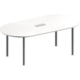 Sch&auml;fer Shop Sch&auml;fer Shop Genius Konferenztisch MODENA FLEX, 3-fach Anschluss, Oval, 4-Fu&szlig; Rundrohr, B 2000 x T 1000 x H 720-840 mm, wei&szlig;/wei&szlig;alu