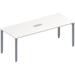 Sch&auml;fer Shop Sch&auml;fer Shop Genius Konferenztisch MODENA FLEX, 3-fach Anschluss, Rechteck, 4-Fu&szlig; Quadratrohr, B 2000 x T 800 x H 720-840 mm, wei&szlig;/wei&szlig;alu