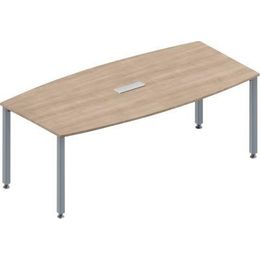 Sch&auml;fer Shop Sch&auml;fer Shop Genius Konferenztisch MODENA FLEX, 3-fach Anschluss, Boot, 4-Fu&szlig; Quadratrohr, B 2000 x H 720-840 mm, Eiche Dekor/wei&szlig;aluminium