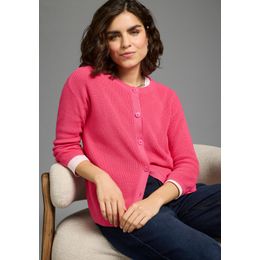 Strickjacke Laura Scott "im frischen Sommer-Look", Damen, Gr. 32/34, pink, Feinstrick, Obermaterial: 50% Baumwolle, 50% Polyacryl, unifarben, Basic, figurumspielend h&uuml;ftlang, Rundhals, Rippb&uuml;ndchen, Strickjacken Strickjacke, mit 3/4 &Auml;rmeln und Knopfleiste