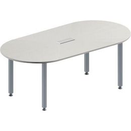 Sch&auml;fer Shop Sch&auml;fer Shop Genius Konferenztisch MODENA FLEX, 3-fach Anschluss, Oval, 4-Fu&szlig; Quadratrohr, B 2000 x T 1000 x H 720-840 mm, lichtgrau/wei&szlig;alu