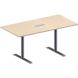 Sch&auml;fer Shop Sch&auml;fer Shop Genius Konferenztisch MODENA FLEX, 3-fach Anschluss, Rechteck, T-Fu&szlig; Rundrohr, B 1600 x T 800 x H 650-850 mm, Ahorn/wei&szlig;alu