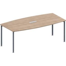 Sch&auml;fer Shop Sch&auml;fer Shop Genius Konferenztisch MODENA FLEX, 3-fach Anschluss, Boot, 4-Fu&szlig; Rundrohr, B 2000 x H 720-840 mm, Eiche Dekor/wei&szlig;alu