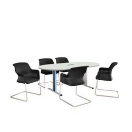 Sch&auml;fer Shop Sch&auml;fer Shop Select Besprechungstisch Planova Basic, mit Tischanschlussfeld, Oval, T-Fu&szlig;, B 2000 x T 1000 x H 717 mm, wei&szlig;/wei&szlig;aluminium RAL 9006