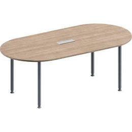 Sch&auml;fer Shop Sch&auml;fer Shop Genius Konferenztisch MODENA FLEX, 3-fach Anschluss, Oval, 4-Fu&szlig; Rundrohr, B 2000 x T 1000 x H 720-840 mm, Eiche Dekor/wei&szlig;alu