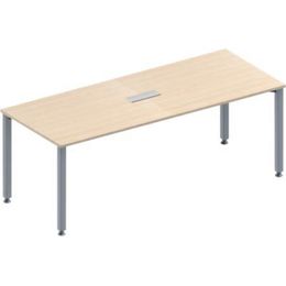 Sch&auml;fer Shop Sch&auml;fer Shop Genius Konferenztisch MODENA FLEX, 3-fach Anschluss, Rechteck, 4-Fu&szlig; Quadratrohr, B 2000 x T 800 x H 720-840 mm, Ahorn/wei&szlig;alu