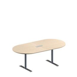 Sch&auml;fer Shop Sch&auml;fer Shop Genius Konferenztisch MODENA FLEX, Oval, T-Fu&szlig; Rundrohr, B 2000 x T 1000 x H 650-850 mm, Ahorn-Dekor/wei&szlig;aluminium RAL 9006