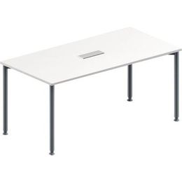 Sch&auml;fer Shop Sch&auml;fer Shop Genius Konferenztisch, 3-fach Tischanschlussfeld, Rechteck, 4-Fu&szlig; Rundrohr, B 1600 x T 800 x H 720-840 mm, wei&szlig;/wei&szlig;aluminium RAL 9006