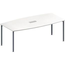 Sch&auml;fer Shop Sch&auml;fer Shop Genius Konferenztisch MODENA FLEX, 3-fach Tischanschlussfeld, Boot, 4-Fu&szlig; Rundrohr, B 2000 x H 720-840 mm, wei&szlig;/wei&szlig;aluminium RAL 9006