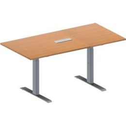 Sch&auml;fer Shop Sch&auml;fer Shop Genius Konferenztisch MODENA FLEX, 3-fach Anschluss, Rechteck, T-Fu&szlig; Rechteckrohr, B 1600 x T 800 x H 650-850 mm, Buche/wei&szlig;alu