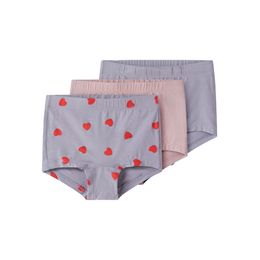 Hipster name it "NMFTIGHTS 3P LAVENDER HEARTS NOOS", M&auml;dchen, Gr. 104, 3 Stk., lavender gray, Jersey, Obermaterial: 95% Baumwolle, 5% Elasthan, bedruckt, unifarben, eng, Unterhosen