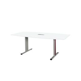 Sch&auml;fer Shop Sch&auml;fer Shop Select Besprechungstisch Planova Basic, mit Tischanschlussfeld, Boot, T-Fu&szlig;, B 2000 x T 1000 x H 717 mm, wei&szlig;/wei&szlig;aluminium RAL 9006