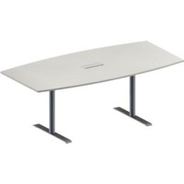 Sch&auml;fer Shop Sch&auml;fer Shop Genius Konferenztisch MODENA FLEX, 3-fach Anschluss, Boot, T-Fu&szlig; Rundrohr, B 2000 x H 650-850 mm, lichtgrau/wei&szlig;alu