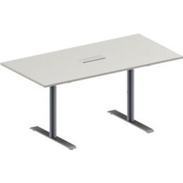 Sch&auml;fer Shop Sch&auml;fer Shop Genius Konferenztisch MODENA FLEX, 3-fach Anschluss, Rechteck, T-Fu&szlig; Rundrohr, B 1600 x T 800 x H 650-850 mm, lichtgrau/wei&szlig;alu