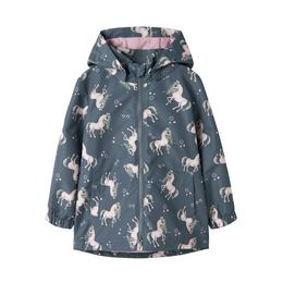 Outdoorjacke name it "NMFMAXI JACKET LI AOP NOOS", M&auml;dchen, Gr. 92, vintage indigo aop:8 horse, Web, Obermaterial: 100% Polyester, bedruckt, Po-bedeckend, elastischer Bund, Jacken Outdoorjacke