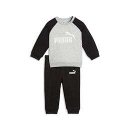 Trainingsanzug Puma "MINICATS ESS RAGLAN CREW SET FL INF", Jungen, Gr. 104, Puma schwarz, Puma wei&szlig;, Fleece, Obermaterial: 68% Baumwolle, 32% Polyester, bedruckt, regular fit, Sportanz&uuml;ge Trainingsanzug, 2-teilig, mit Rundhalsausschnitt, mit innenliegendem Kordelzug
