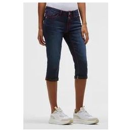 Regular-fit-Jeans SOCCX, Damen, Gr. 28, Kurz, blau, Denim/Jeans, Material: 72% Baumwolle, 27% Polyester, 1% Elasthan, Zusatz: Enth&auml;lt nichttextile Teile tierischen Ursprungs (Badge), Abriebeffekte, regular fit, Jeans, mit breiten N&auml;hten