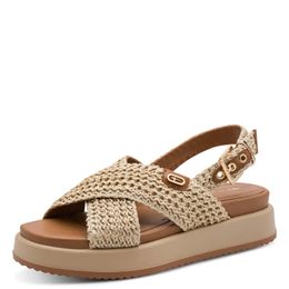 Keilsandalette Tamaris, Damen, Gr. 37, beige, Bast, Leder, Schuhe, Plateau, Riemchensandale, Sommerschuh mit Kreuz-Bandage