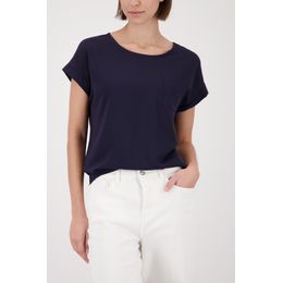 Blusentop monari, Damen, Gr. 44, marine, Web, Obermaterial R&uuml;ckenteil: 92% Viskose, 8% Elasthan. Obermaterial Vorderteil: 100% Polyester. Obermaterial &Auml;rmel: 100% Polyester, unifarben, regular fit taillenbedeckt, Rundhals, angeschnitten Aufschlag, Blusen Blusentop, Regular fit mit Brusttasche