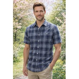 MAN'S WORLD Karohemd MAN'S WORLD "in Crinkleoptik", Herren, Gr. XL (43/44), N-Gr, blau kariert, Web, Obermaterial: 100% Baumwolle, Crinkleoptik, bequem normal, Hemden Karohemd, Kurzarm, f&uuml;r Fr&uuml;hling und Sommer, aus Baumwolle, bequeme Passform