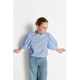 Blusentop RICHROYAL, Damen, Gr. 34, skyway blau, Web, Obermaterial: 100% Baumwolle, unifarben, regular fit taillenbedeckt, Rundhals, Puff&auml;rmel gerader Abschluss, Blusen Blusentop, Regular fit mit Puff&auml;rmeln