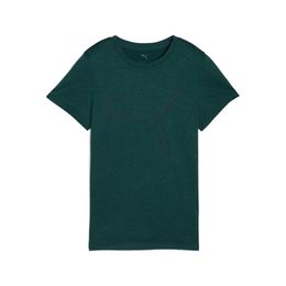 Trainingsshirt Puma "W TAD ESSENTIAL HEATHER LOGO TEE", Damen, Gr. S, gr&uuml;n terrain heather, Jersey, Obermaterial: 100% Polyester, regular fit normal, Rundhals, Shirts, Kurzarm, sportliches T-Shirt, f&uuml;r sportliche Aktivit&auml;ten