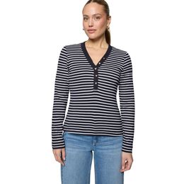 Kurzarmshirt Zero "Damen mit Knopfleiste", Damen, Gr. 34, dunkelblaucream, Jersey, Obermaterial: 5% Elasthan, 95% Baumwolle (organic). F&uuml;llung:, gestreift, figurbetont normal, V-Ausschnitt, eng, Shirts, weiteres Detail