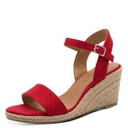Keilsandalette Tamaris, Damen, Gr. 35, rot, Textil, Veloursleder, unifarben, Schuhe, Sommerschuh, Riemchensandale, mit verstellbarem Riemchen