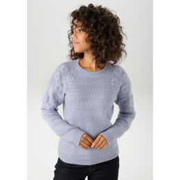 Strickpullover Aniston CASUAL, Damen, Gr. 36, flieder, Strick, Obermaterial: 70% Polyacryl, 30% Polyester, meliert, unifarben, l&auml;ssig geschnitten h&uuml;ftlang, Rundhals, Rippstrickb&uuml;ndchen, Pullover Strickpullover, mit aufgestrickten Bl&uuml;ten verziert