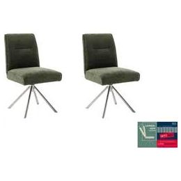 4-Fu&szlig;stuhl MCA furniture "DELANE Esszimmerstuhl (2er Set) - Stuhl", olive, edelstahlfarben, olive, B:49cm H:92cm T:65cm, Polyester, St&uuml;hle, Taschenfederkern, Lehnenkippfunktion, beweglicher R&uuml;cken, 360 drehbar
