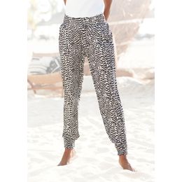 Jerseyhose Vivance, Damen, Gr. 34, N-Gr, schwarz-wei&szlig; (schwarz, wei&szlig; bedruckt), Jersey, Obermaterial: 100% Viskose, bedruckt, figurumspielend lang, Hosen Jerseyhose, mit Animalprint und Taschen, elastischer Bund, leichte Sommerhose