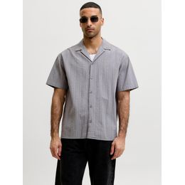 Jack & Jones Kurzarmhemd JACK & JONES "JJETYSON RESORT SHIRT SS SN", Herren, Gr. L, N-Gr, weathervane, Web, Obermaterial: 100% Baumwolle, unifarben, normal, V-Ausschnitt, Hemden, mit Resort-Kragen