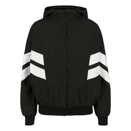 Langmantel Urban Classics "Urban Classics Damen Ladies Crinkle Batwing Jacket", Damen, Gr. L, blk, wht, 100% Polyamid, M&auml;ntel