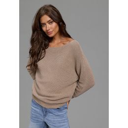 3/4 Arm-Pullover Laura Scott "im sommerlichen Look", Damen, Gr. 32/34, beige (gold), Strick, Obermaterial: 80% Baumwolle, 20% metallisierte Faser (LUREX), unifarben, figurumspielend h&uuml;ftlang, U-Boot-Ausschnitt, Rippb&uuml;ndchen, Pullover, mit Glitzergarn und in l&auml;ssigem Schnitt
