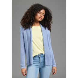 Strickjacke Laura Scott "aus leichtem, k&uuml;hlen B&auml;ndchengarn", Damen, Gr. 44/46, hellblau, Strick, Obermaterial: 65% Polyacryl, 35% Nylon, unifarben, Basic, figurumspielend h&uuml;ftlang, Rippb&uuml;ndchen, Strickjacken Strickjacke, mit l&auml;ssigem Schalkragen, figurumspielende Passform