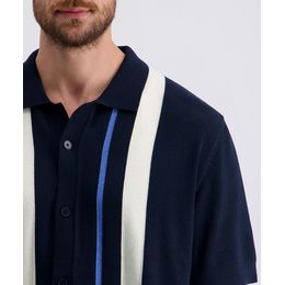 Poloshirt Pierre Cardin, Herren, Gr. L, blau (salute), Feinstrick, Obermaterial: 75% Baumwolle, 25% Polyamid, gestreift, normal, Shirts, mit durchgehender Knopfleiste