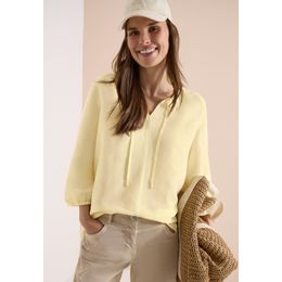 Shirtbluse Cecil, Damen, Gr. L (42), butter gelb, Web, 55% Leinen, 45% Viskose, unifarben, klassisch normal, Rundhals, B&uuml;ndchen, Blusen, mit Leinenanteil
