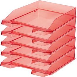 Ablagekorb HAN Klassik, f&uuml;r Format A4/C4, mit Beschriftungsfeld, stapelbar, B 255 x T 348 x H 65 mm, Kunststoff, rot/transparent, 6 St&uuml;ck