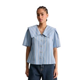 Marc O'Polo Kurzarmbluse MARC O'POLO DENIM "aus Papertouch-Popeline", Damen, Gr. L, light blau, Obermaterial: 100% Baumwolle, gestreift, relaxed fit normal, normaler Saum, Blusen