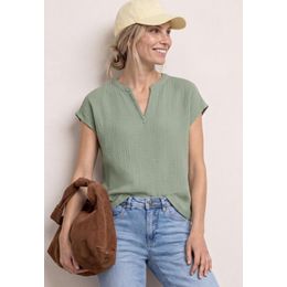 Blusenshirt Street One, Damen, Gr. 42, mint leaf, Web, 100% Baumwolle, unifarben, normal normal, Rundhals, abgesteppt, Shirts Blusenshirt, aus reiner Baumwolle