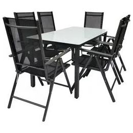 Garten-Essgruppe Vcm "7 tlg. Gartenset Sitzgruppe Tisch St&uuml;hle 140 MA", schwarz (anthrazit), B:140cm T:80cm, Obermaterial: 100% Metall MT., Sitzm&ouml;bel-Sets