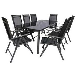 Garten-Essgruppe Vcm "9 tlg. Alu Glas Tisch Gartenset Sitzgruppe 189SW", schwarz (anthrazit), B:189cm T:90cm, Obermaterial: 100% Metall MT., Sitzm&ouml;bel-Sets