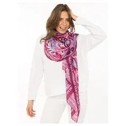 Schal Zwillingsherz "Flower Paisley", Damen, pink, Web, Obermaterial: 100% Polyester, Modet&uuml;cher Schal, farbenfroh, transparent, mit Schriftzug
