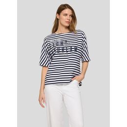 Rundhalsshirt Rabe, Damen, Gr. 36, pazifik, Web, Obermaterial: 76% Baumwolle, 16% Polyester, 8% Elasthan, bedruckt, gestreift, h&uuml;ftbedeckend, Rundhals, Shirts Rundhalsshirt, im Streifen-Look und mit Glitzer-Druck