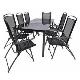 Garten-Essgruppe Vcm "9-tlg Sitzgruppe Gartenm&ouml;bel Tisch St&uuml;hle Set 189S", schwarz (anthrazit), B:189cm T:90cm, Obermaterial: 100% Metall MT., Sitzm&ouml;bel-Sets