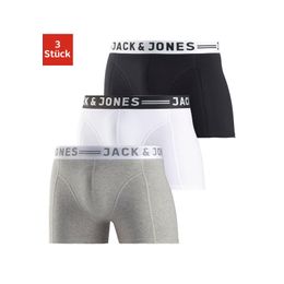 Jack & Jones Boxer JACK & JONES "Sense Trunks", Herren, Gr. M, 3 Stk., schwarz (schwarz, wei&szlig;, grau, meliert), Jersey, Obermaterial: 95% Baumwolle, 5% Elasthan, k&ouml;rpernah, Unterhosen, Baumwollmischung, elastisches B&uuml;ndchen