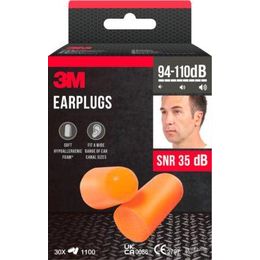 3M Geh&ouml;rschutzst&ouml;psel 1100, Einweg, konisch geformt, SNR 35 dB, weicher Schaumstoff, orange, Packung mit 30 Paar