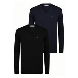 V-Ausschnitt-Pullover FELIX HARDY "Pullover mit V-Ausschnitt 2er-Pack", Herren, Gr. M, schwarz, navy, 100% Baumwolle, Pullover