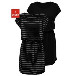 Shirtkleid Only "ONLMAY LIFE S/S DRESS 2 PACK CS JRS", Damen, Gr. XS (34), N-Gr, schwarz-wei&szlig; (schwarz pack:schwarz stripe cloud dancer), Jersey, Obermaterial: 100% Baumwolle, gestreift, regular fit kurz, Rundhals, Kleider Shirtkleid, Baumwolle, regular fit, Rundhals